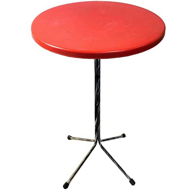 Restaurant Standing Table Red Plastic Top and Iron Frame